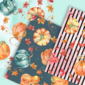 SEAMLESS Watercolor Thanksgiving Digital Paper Pack | Pumpkin ...