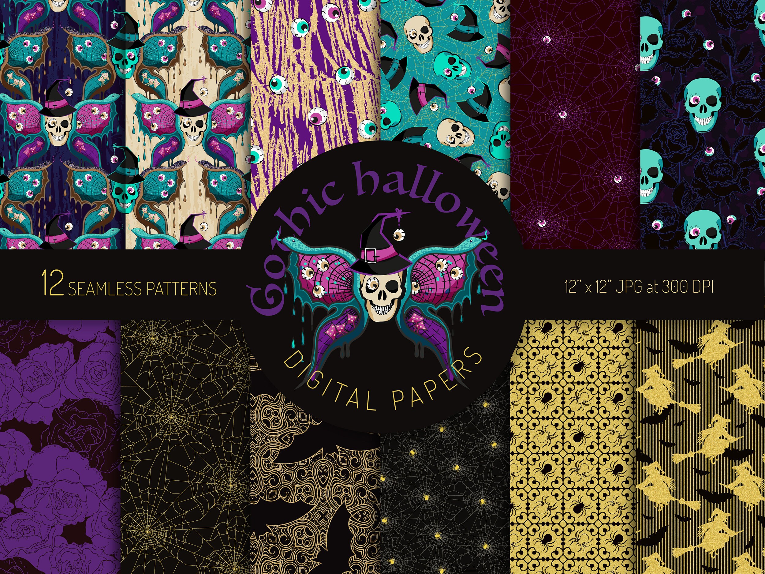 SEAMLESS Halloween Digital Papers Witch and Skull Gothic - Etsy