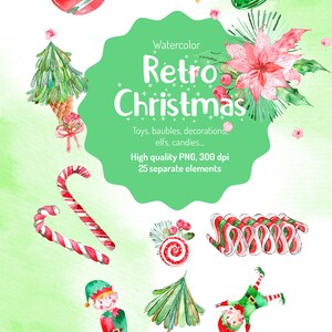 Watercolor Retro Christmas Clipart Set | Vintage Toys Clipart | Digital ...