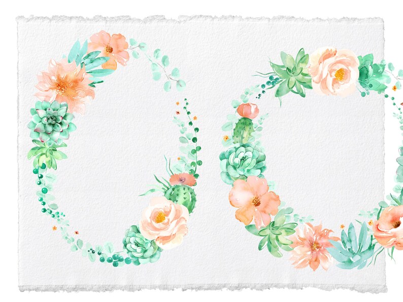 Mint Peach Succulent Clipart Set Watercolor Soft Pink - Etsy