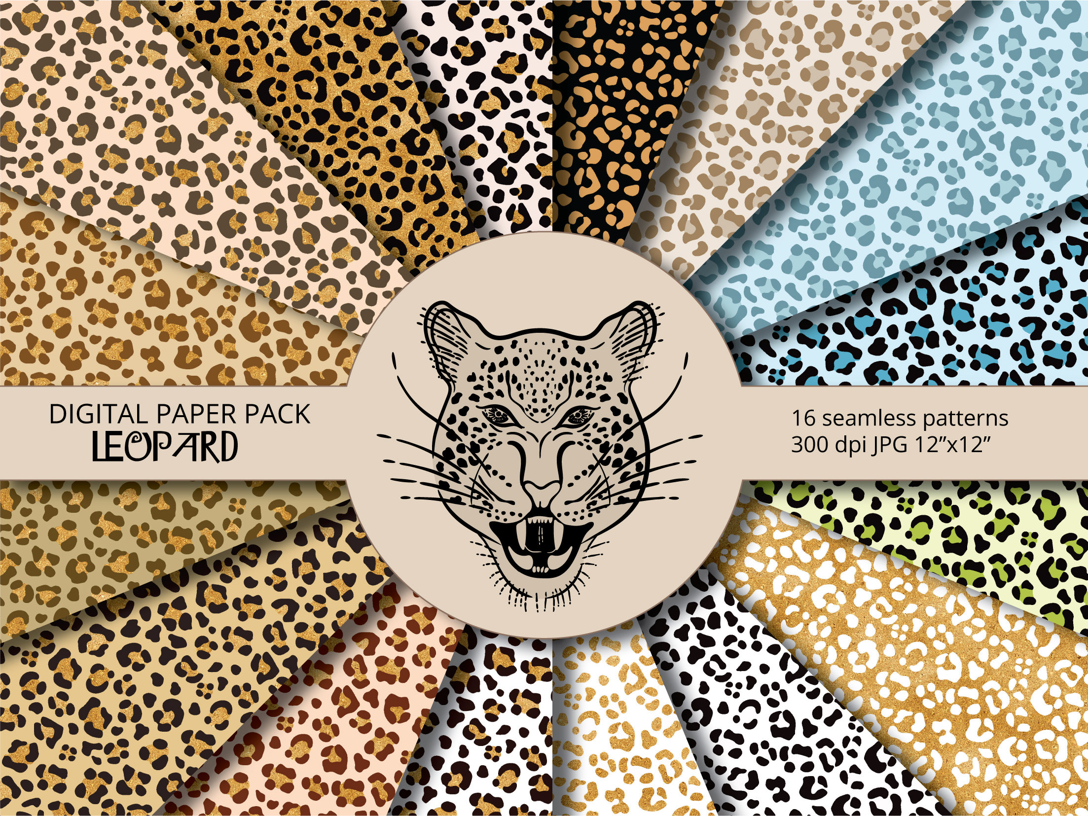 Golden Leopard Digital Paper Pack Animal Seamless Patterns | Etsy