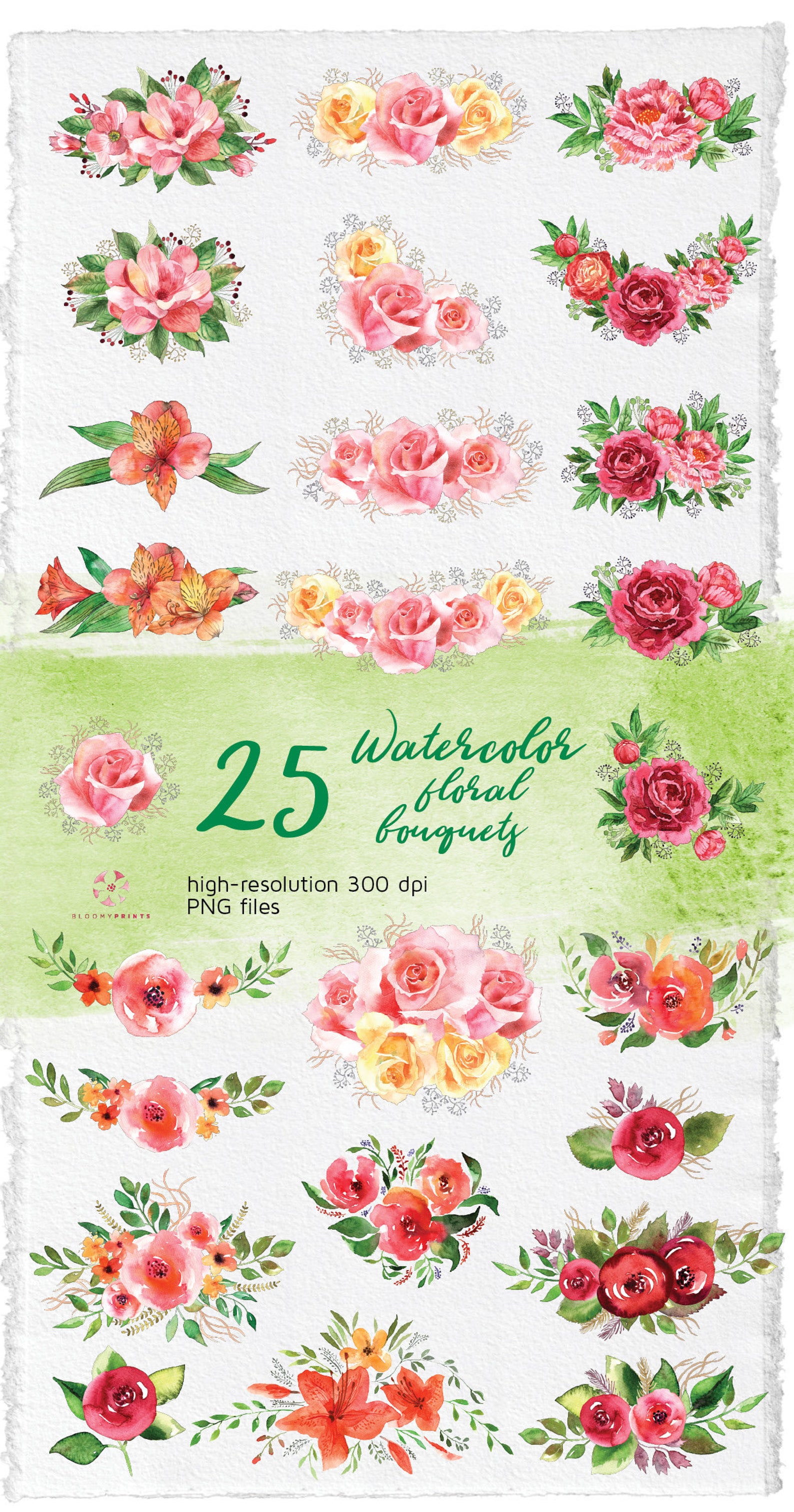 Watercolor Floral Collection Hand Painted Clipart Set | Etsy