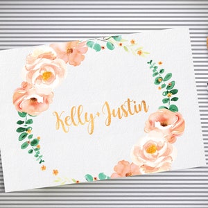 Watercolor Peach Mint Wreath Clipart | Blush Flowers Wreath | Hand ...