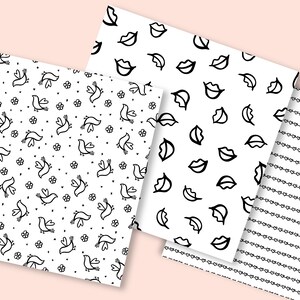 Love Seamless Digital Backgrounds, Valentine Day Black & White Digital ...