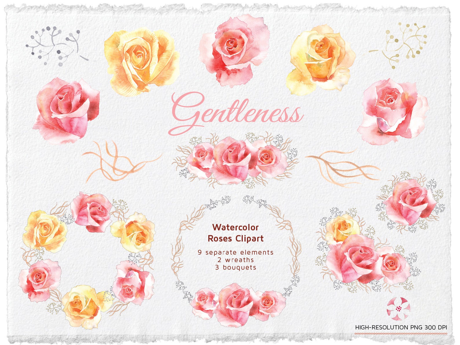 Watercolor Roses Clipart Flowers Clip Art Set Watercolor | Etsy