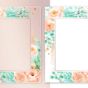 Peach Mint Floral Geometric Frames | Premade Clipart | Pink Emerald ...
