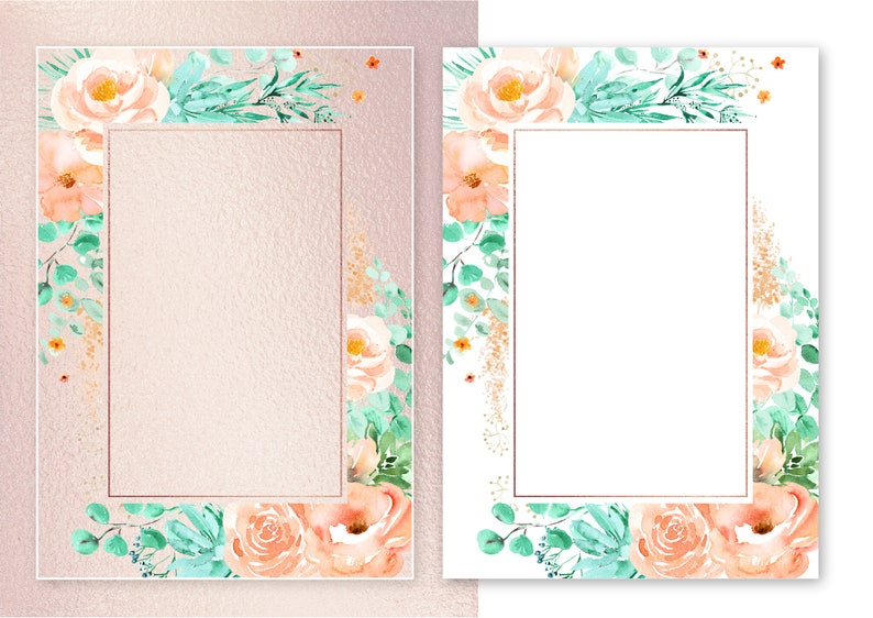 Peach Mint Floral Geometric Frames Premade Clipart Pink - Etsy