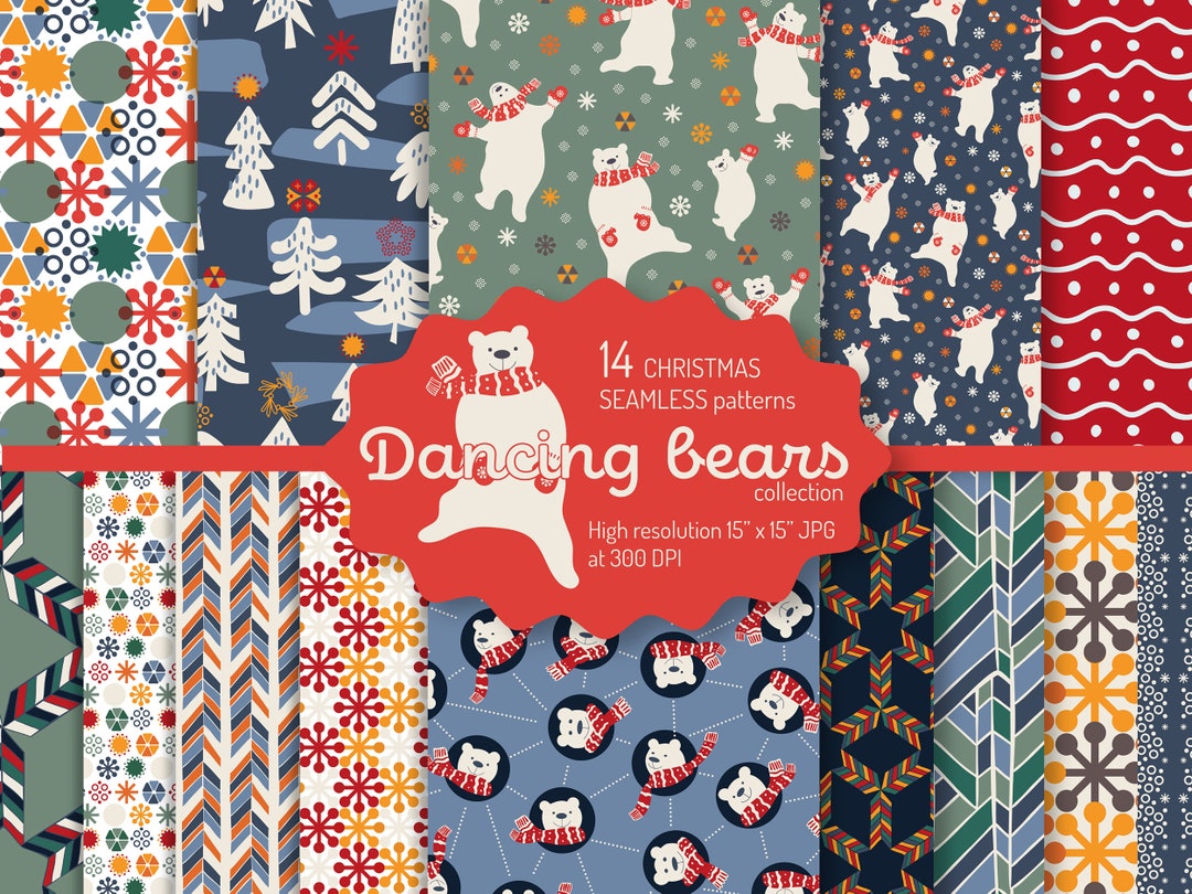 Christmas Digital Paper Pack | Holiday Seamless Patterns With Bears ...