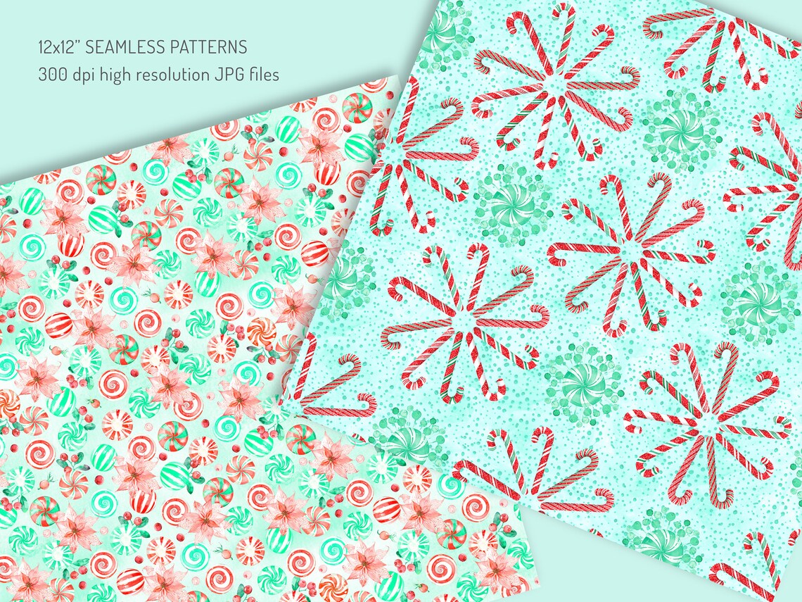 Watercolor Peppermint Candy Cane Digital Paper Pack - Etsy