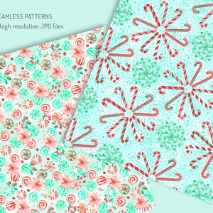 Watercolor Peppermint Candy Cane Digital Paper Pack | Christmas Candy ...