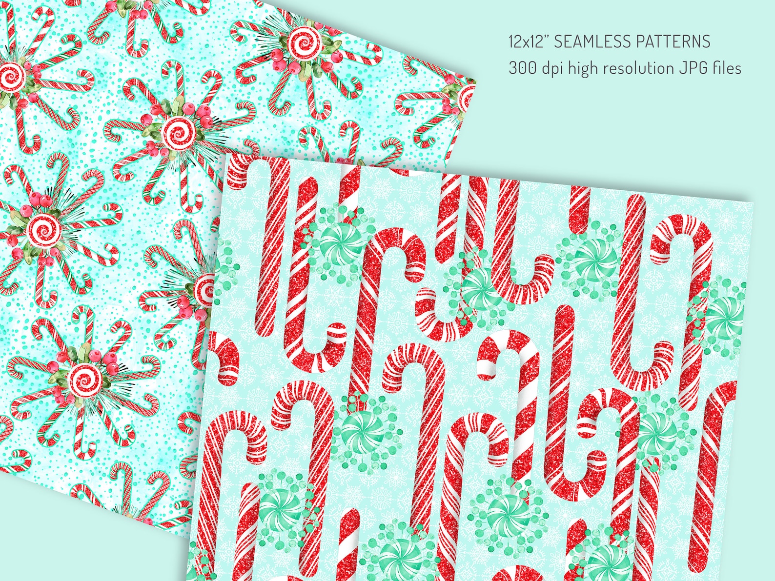 Watercolor Peppermint Candy Cane Digital Paper Pack - Etsy