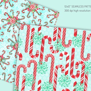 Watercolor Peppermint Candy Cane Digital Paper Pack | Christmas Candy ...