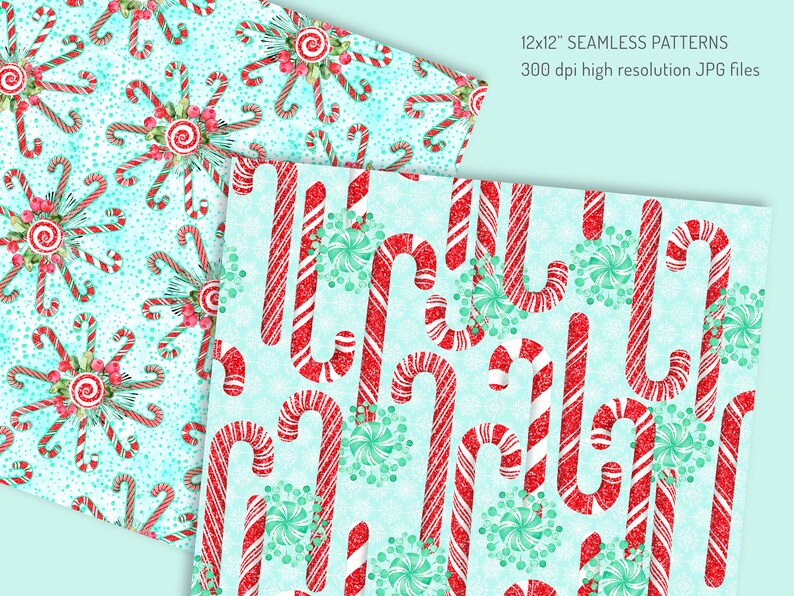 Watercolor Peppermint Candy Cane Digital Paper Pack - Etsy