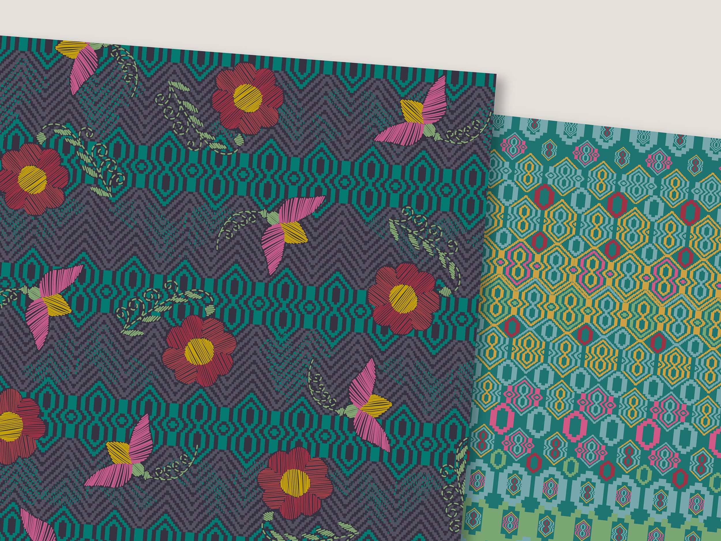 Folk Art Digital Papers Floral Garden Scrapbooking | Etsy