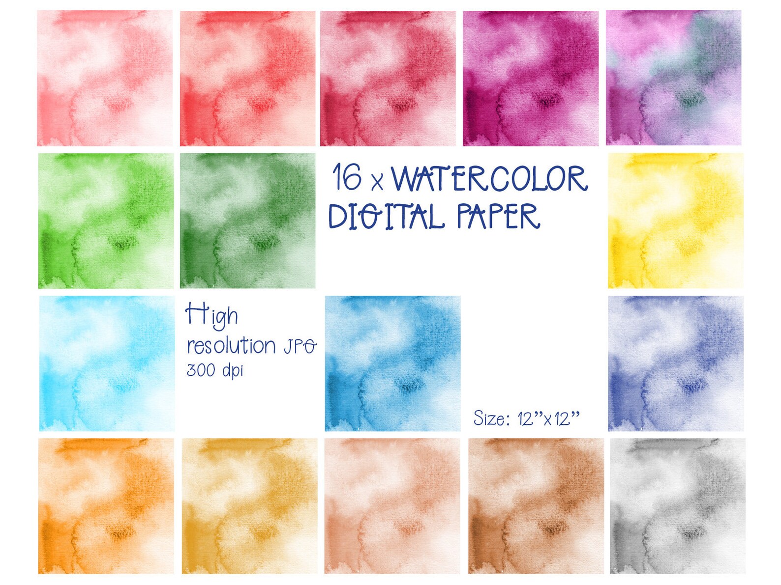 Watercolor digital paper in bright colors instant download | Etsy