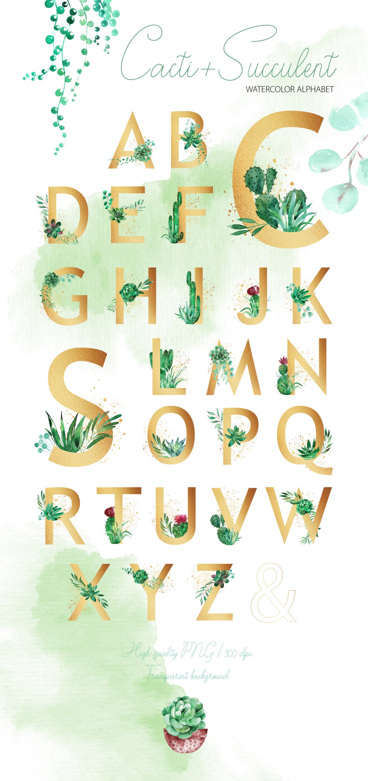 Decorated Letters With Cactus and Succulent Watercolor - Etsy
