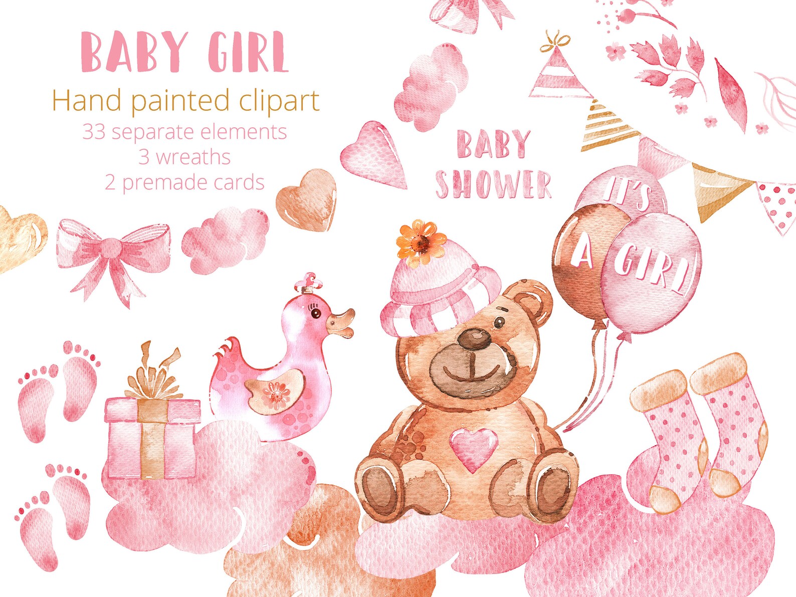 Baby Girl Clipart Set Watercolor New Baby Clip Art Hand Drawn - Etsy