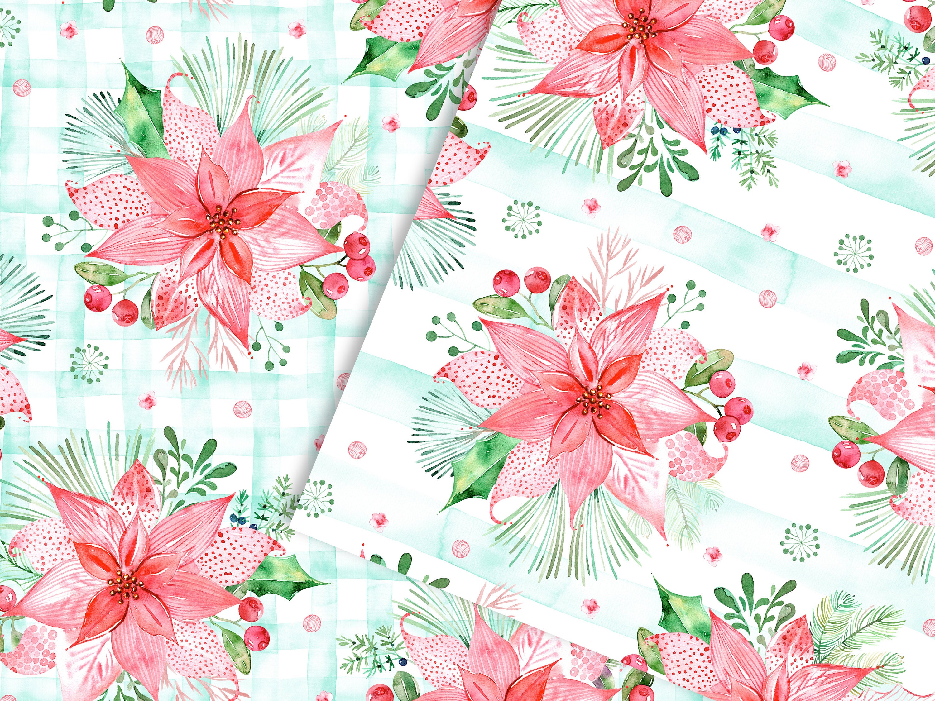 Vintage Christmas Digital Paper Pack Watercolor Holiday - Etsy