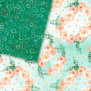 Watercolor Peach Mint Digital Paper Pack Flowers Seamless Patterns ...