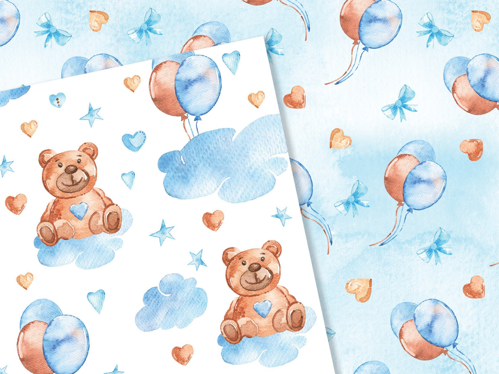 Baby Boy Digital Papers acuarela bebé patrón sin costura - Etsy España