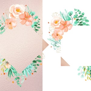 Peach Mint Floral Geometric Frames | Premade Clipart | Pink Emerald ...