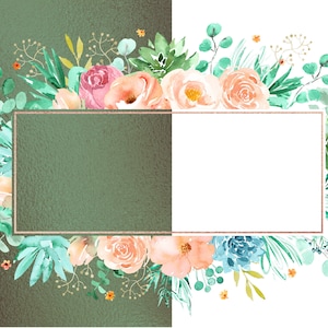 Peach Mint Floral Geometric Frames | Premade Clipart | Pink Emerald ...