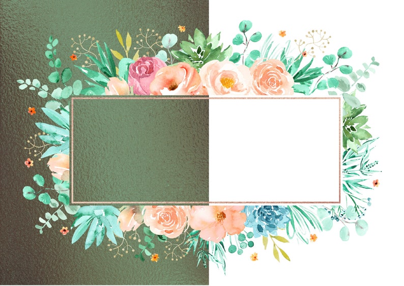 Peach Mint Floral Geometric Frames Premade Clipart Pink - Etsy
