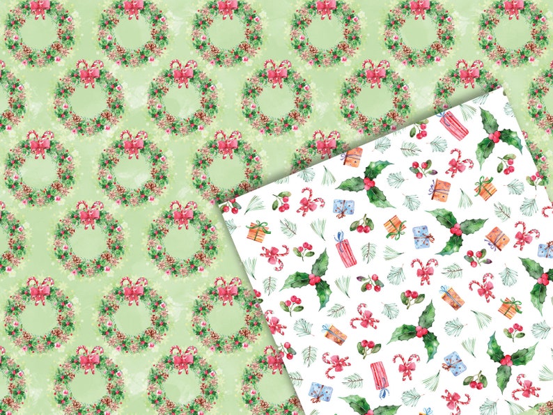 Watercolor Christmas Digital Paper Pack Holiday Seamless | Etsy