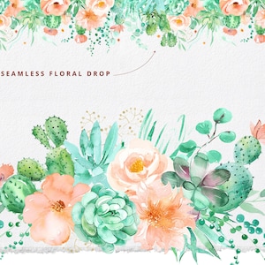 Mint Peach Succulent Clipart Set | Watercolor Soft Pink Flowers ...