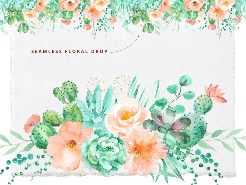 Mint Peach Succulent Clipart Set Watercolor Soft Pink - Etsy
