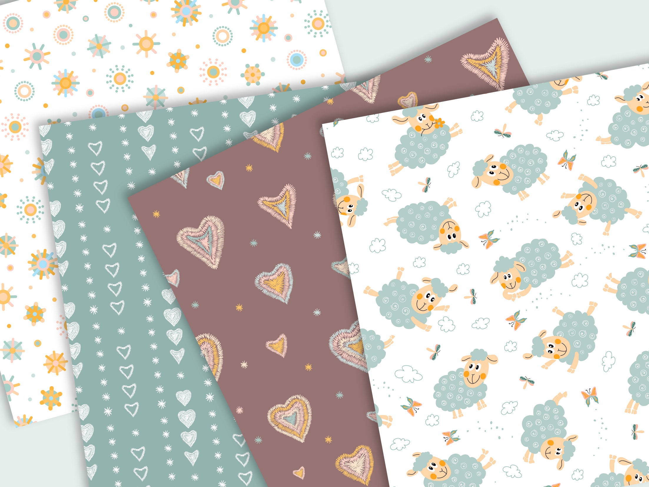 Cute Lambs Digital Papers Nursery Seamless Patterns Baby | Etsy