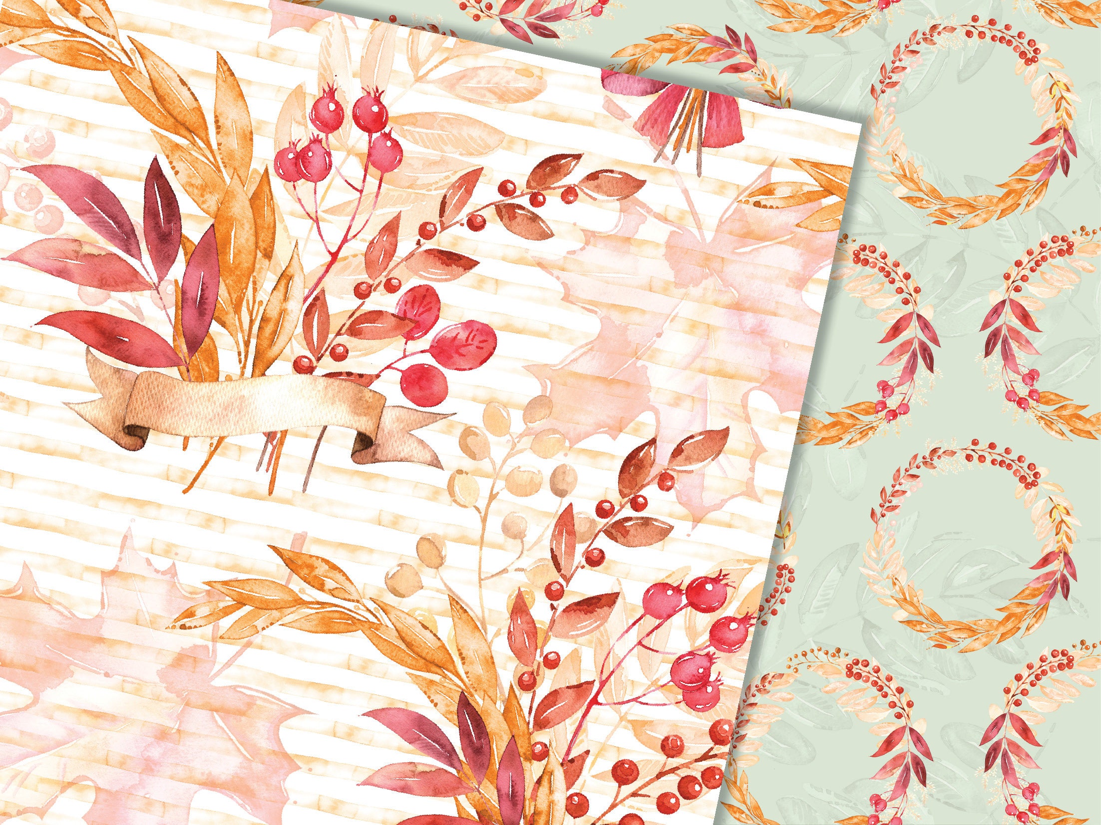 SEAMLESS Watercolor Fall Digital Paper Pack Autumn | Etsy