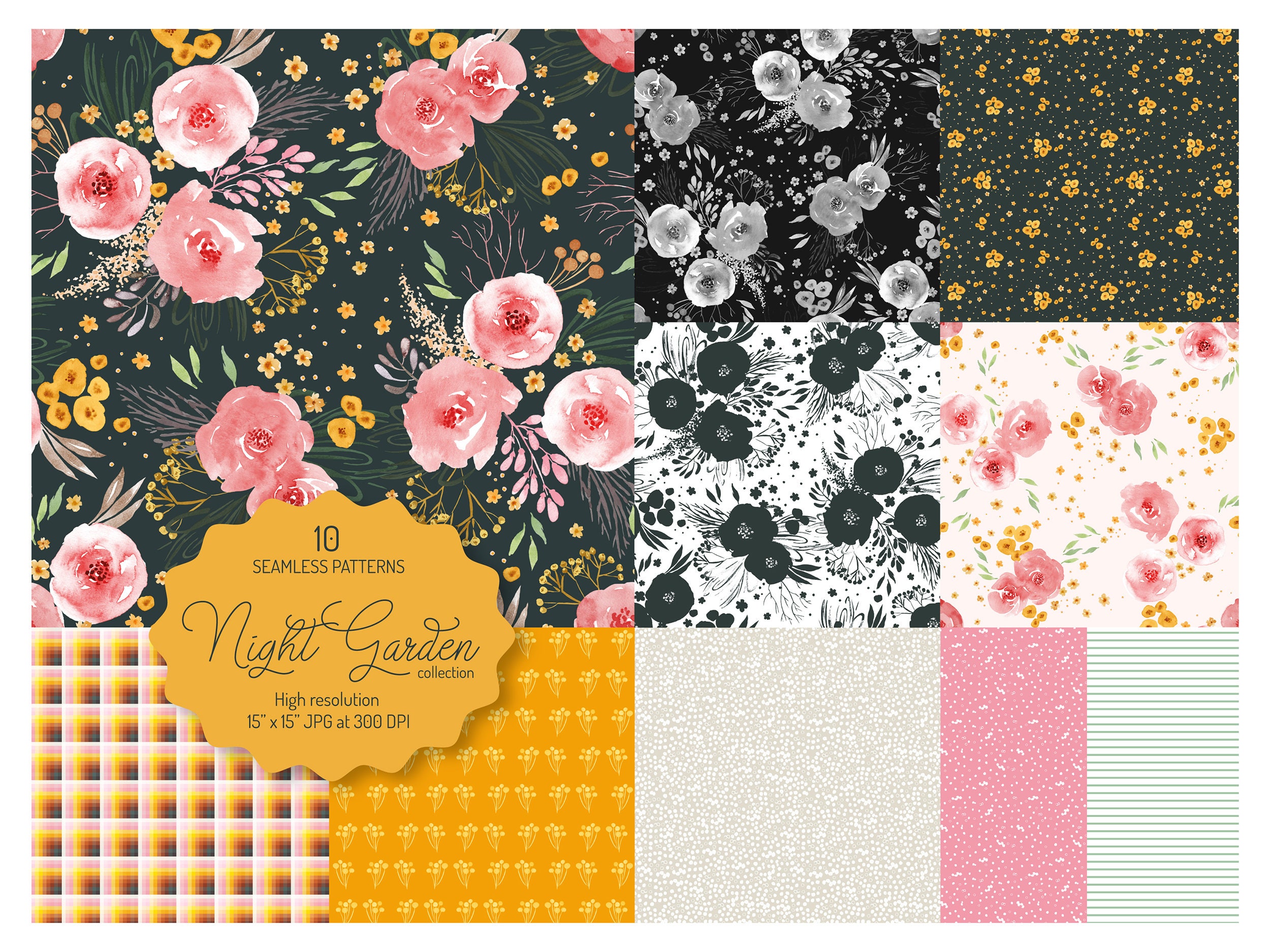 Watercolor Roses Digital Paper Pack Flowers Seamless Pattern - Etsy