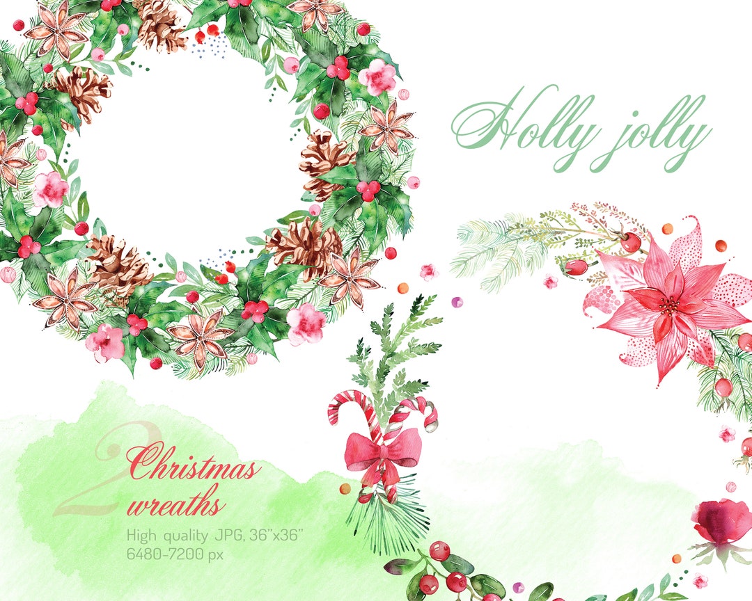 Watercolor Christmas Wreaths | Christmas Wreath Clipart | Holiday ...