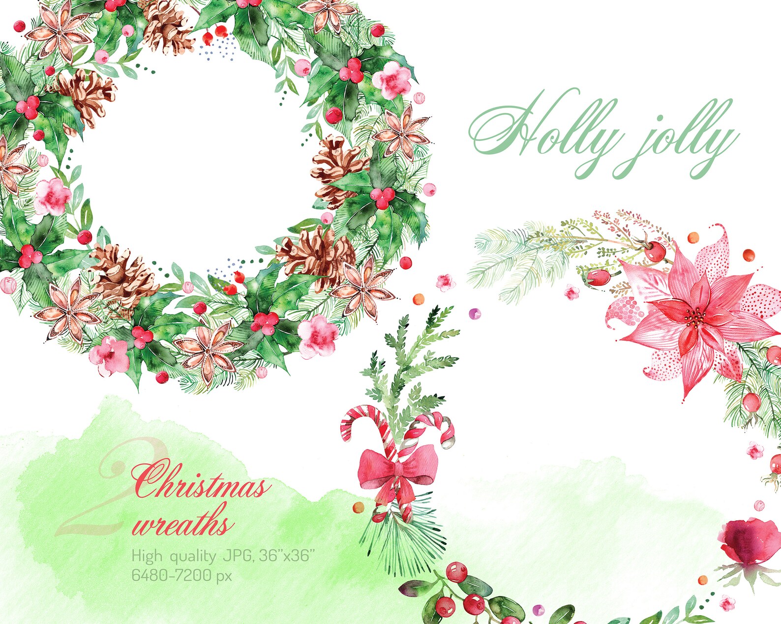 Watercolor Christmas Wreaths | Christmas Wreath Clipart | Holiday ...
