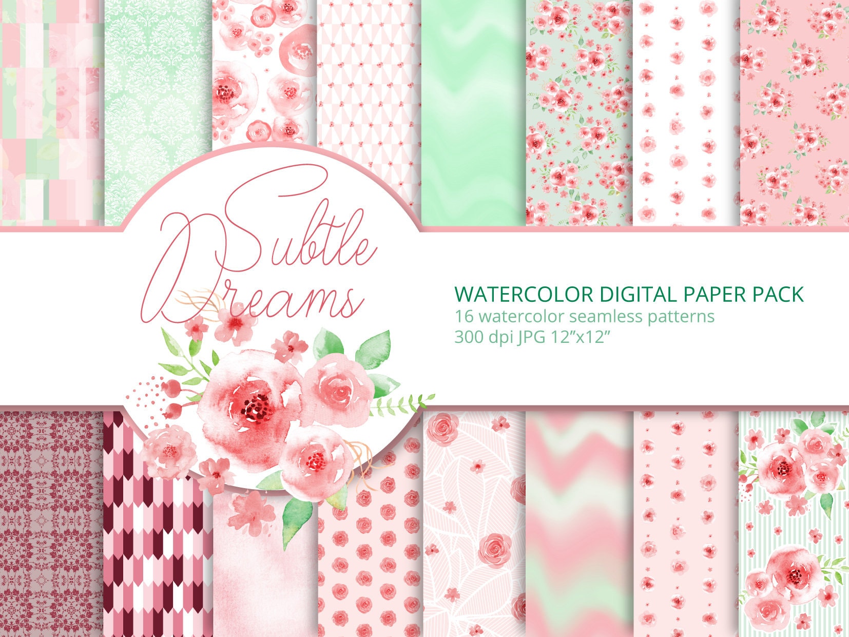 Watercolor Floral Digital Paper Pack Flowers Seamless Patterns - Etsy