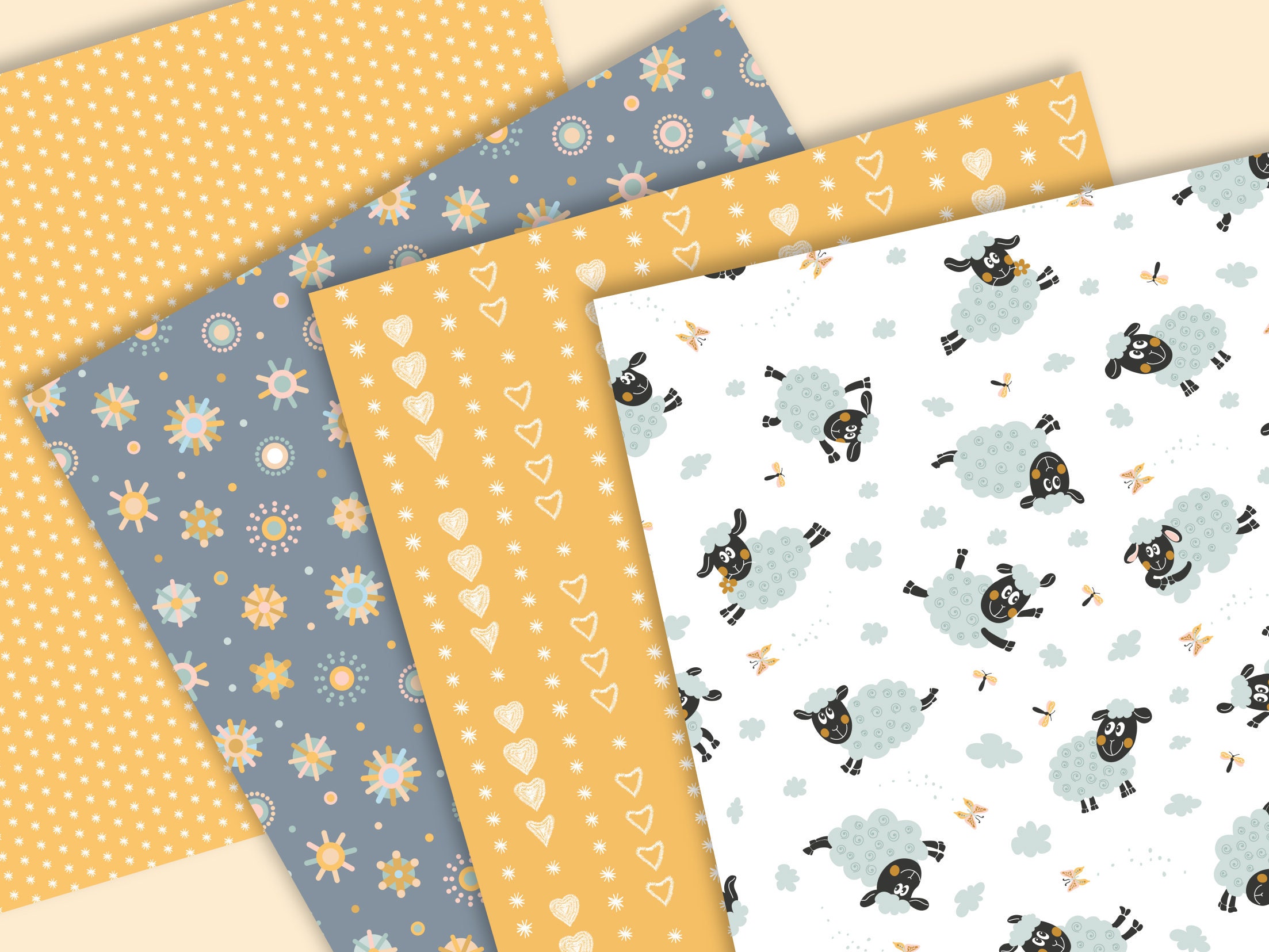 Cute Lambs Digital Papers Nursery Seamless Patterns Baby | Etsy