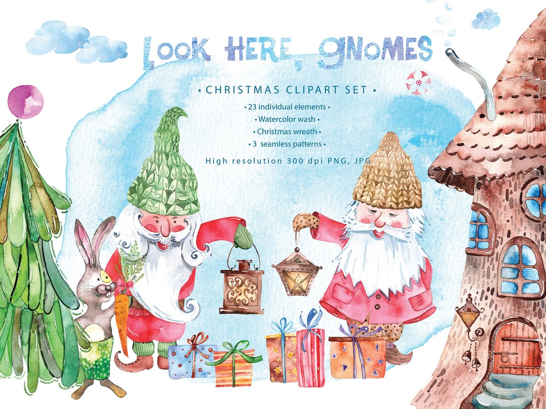 Watercolor Christmas Clipart Set | Gnomes Clipart | Digital Papers ...