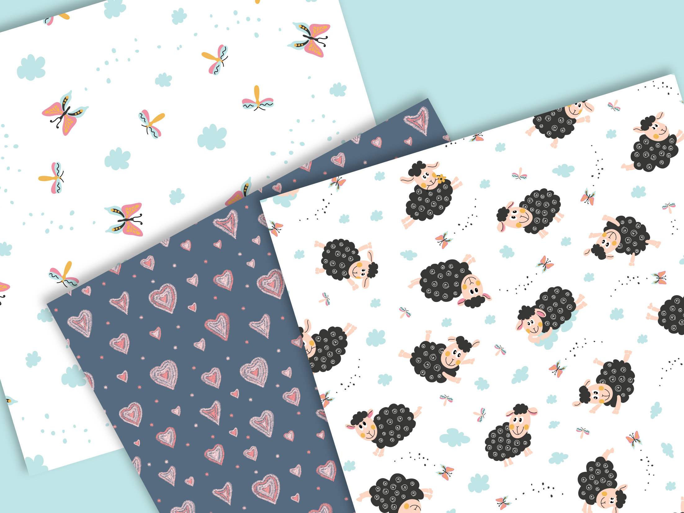 Cute Lambs Digital Papers Nursery Seamless Patterns Baby | Etsy