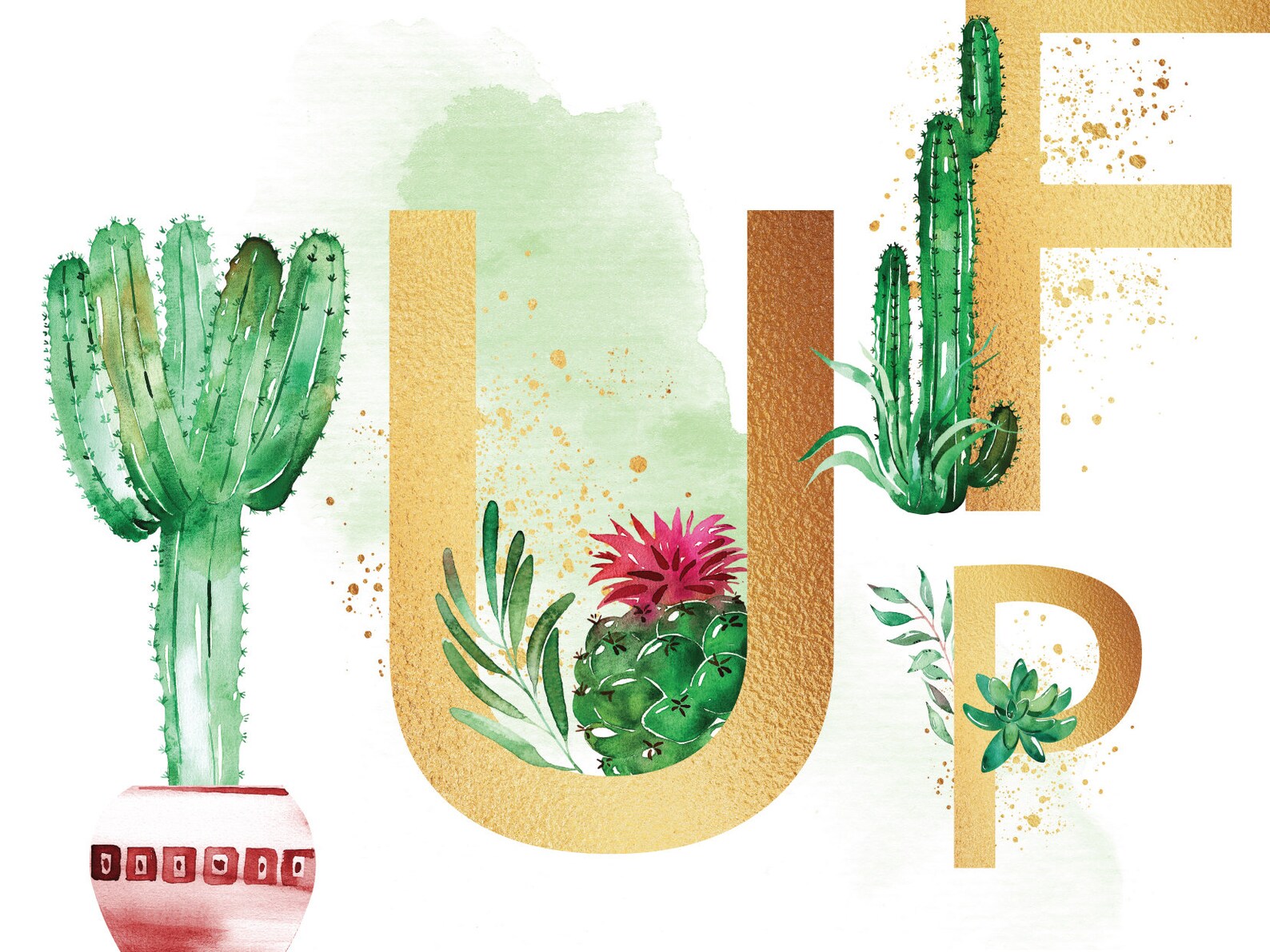 Decorated Letters With Cactus and Succulent Watercolor - Etsy