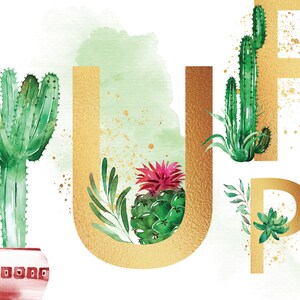 Decorated Letters With Cactus and Succulent | Watercolor Clipart ...