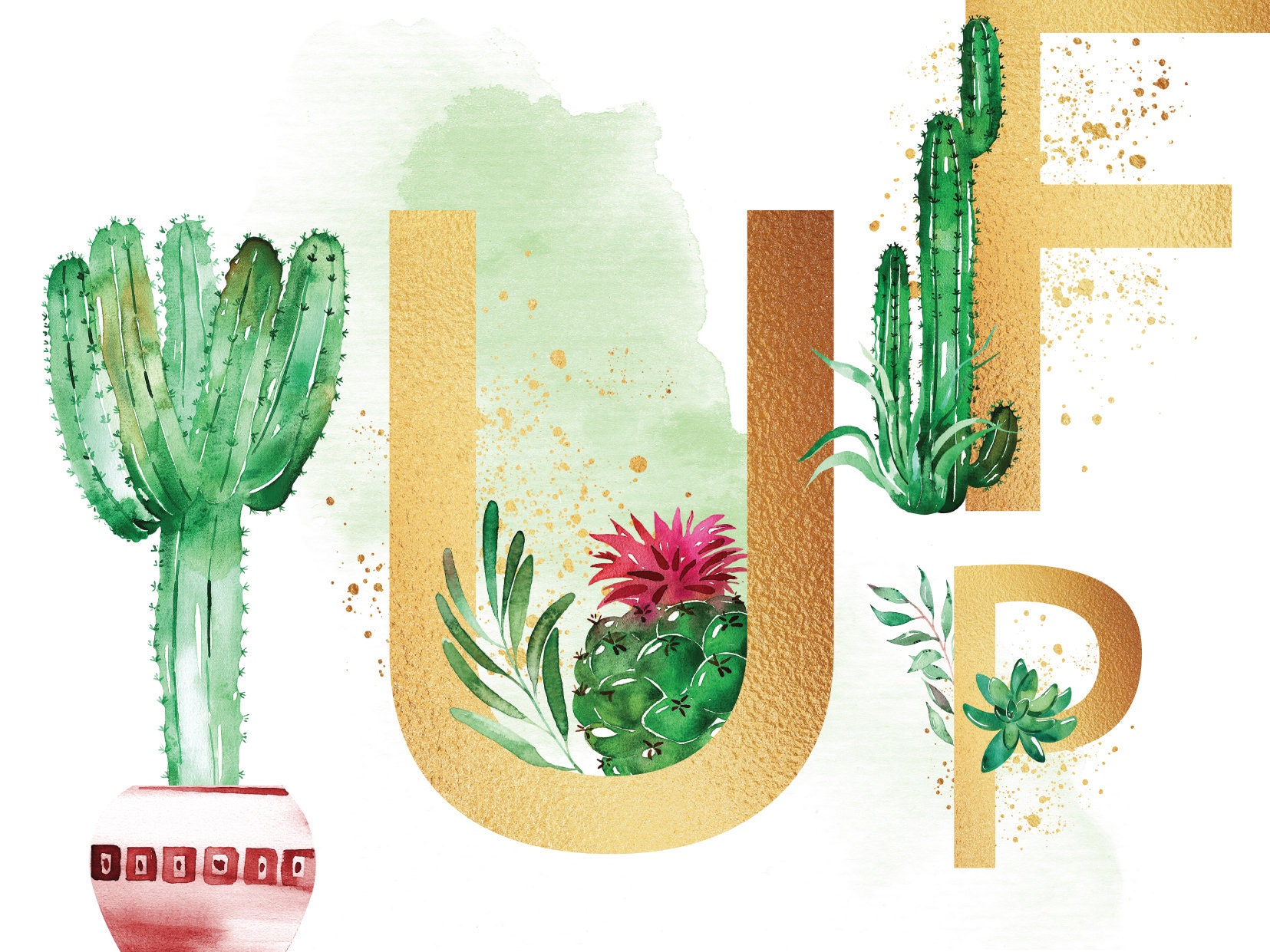 Decorated Letters With Cactus and Succulent Watercolor - Etsy