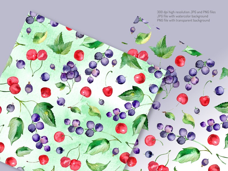 SEAMLESS Watercolor Delicious Berries Digital Paper Pack | Etsy