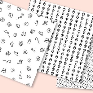 Love Seamless Digital Backgrounds, Valentine Day Black & White Digital ...