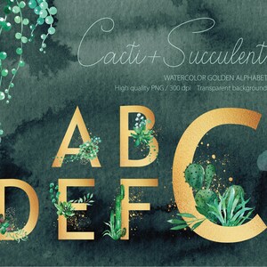 Decorated Letters With Cactus and Succulent | Watercolor Clipart ...
