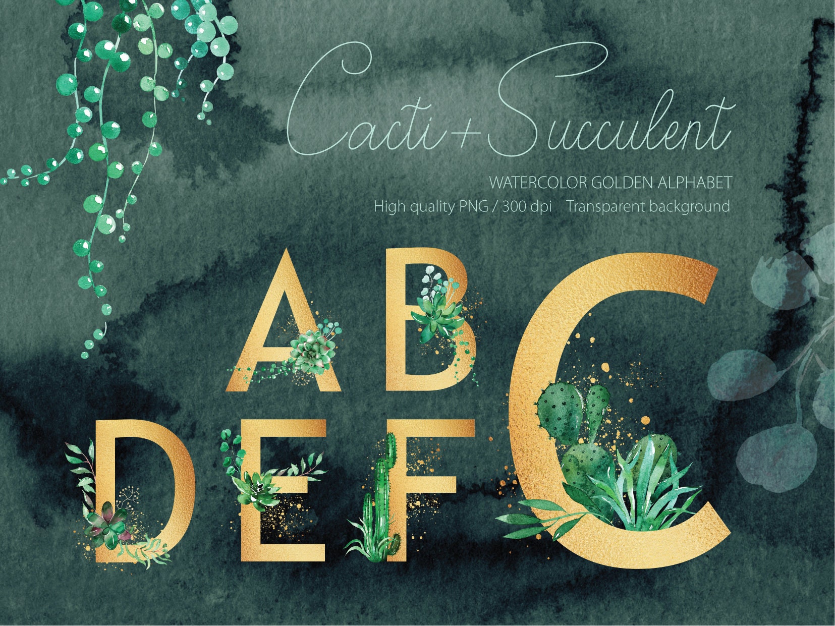 Decorated Letters With Cactus and Succulent Watercolor - Etsy
