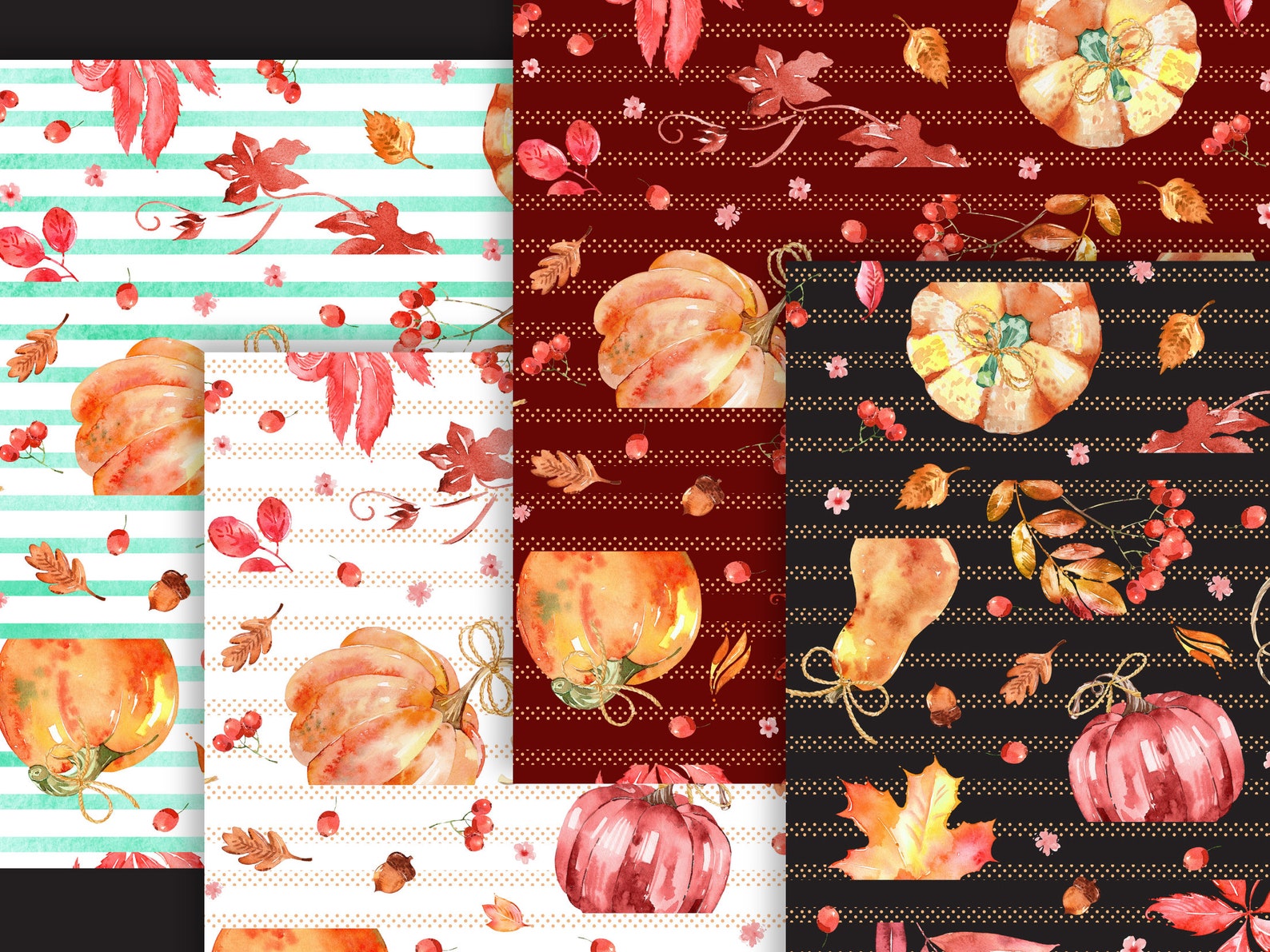 SEAMLESS Watercolor Thanksgiving Digital Paper Pack Pumpkin - Etsy