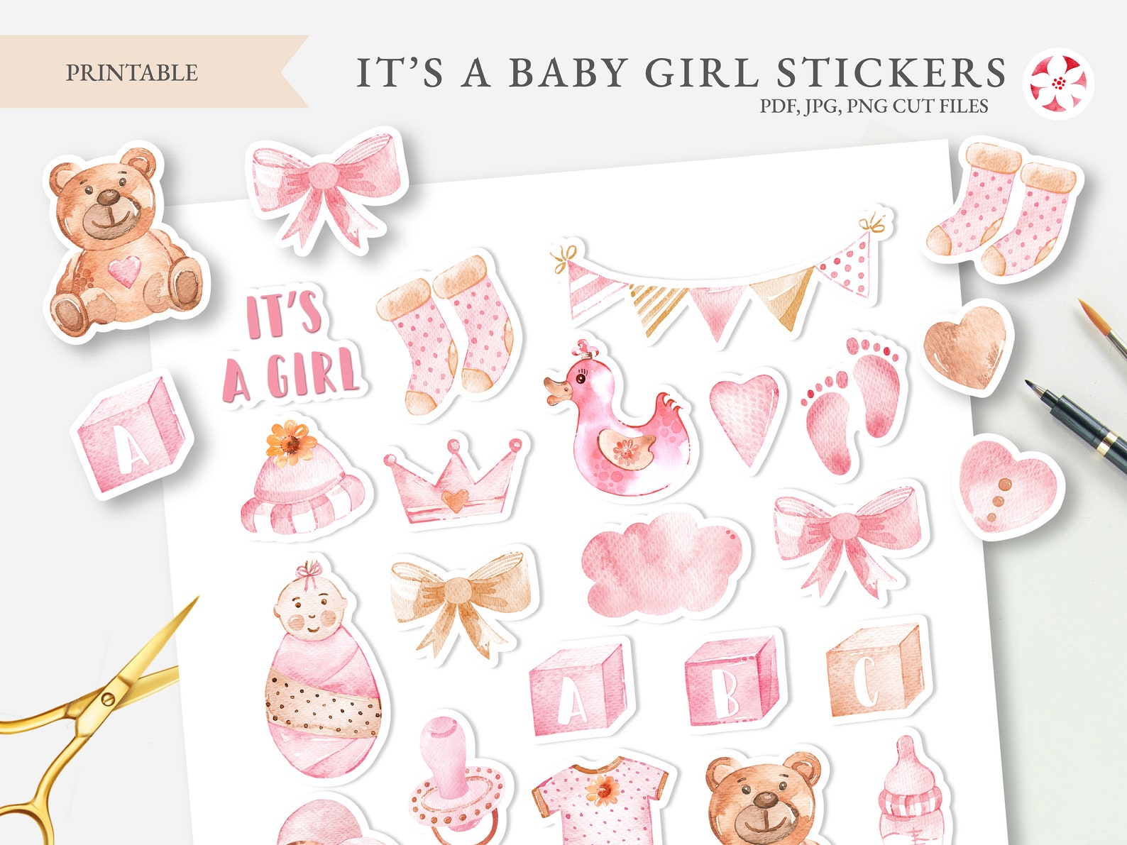 Baby Girl Stickers New Baby Printable Bullet Journal - Etsy
