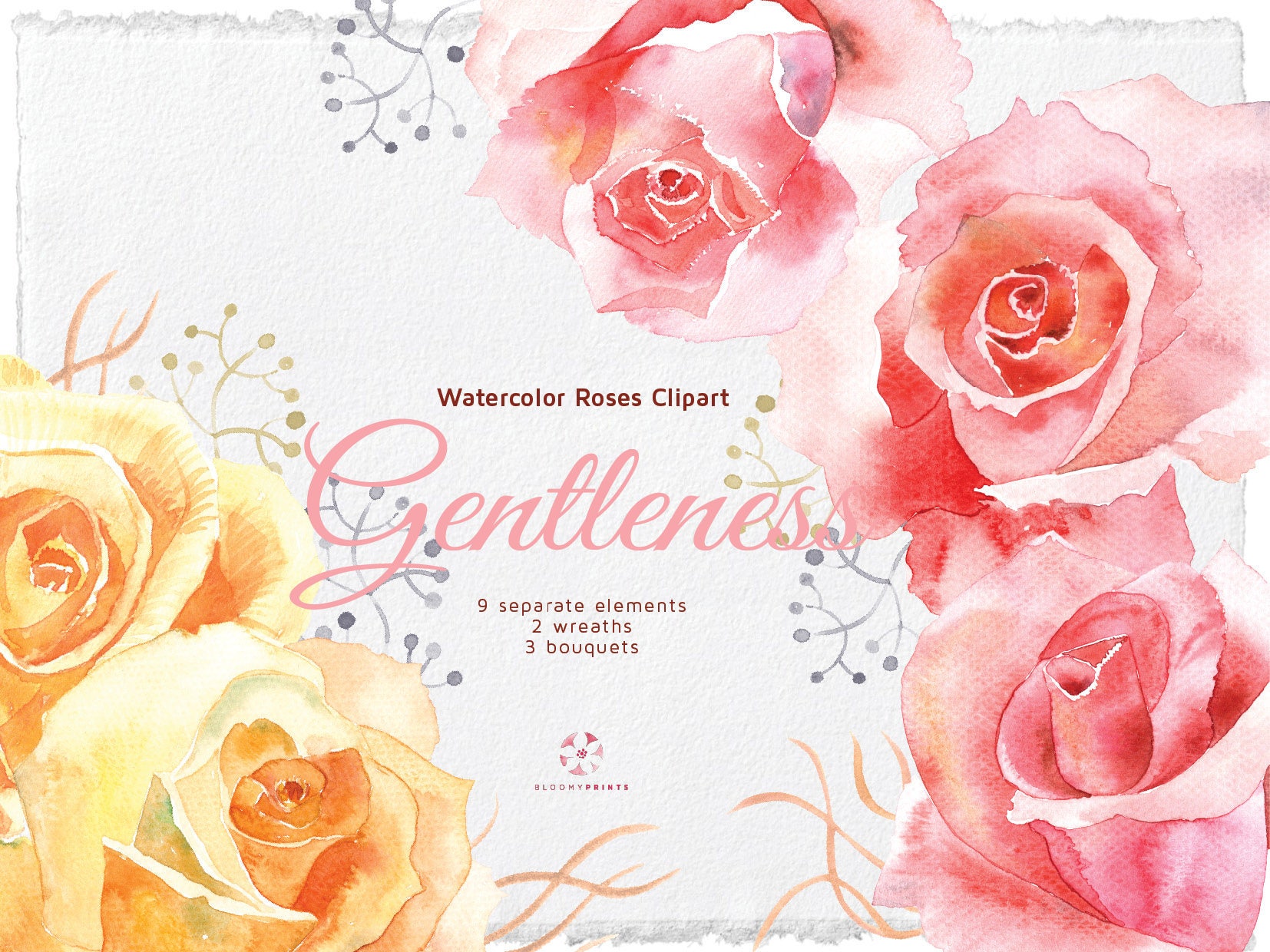 Watercolor Roses Clipart Flowers Clip Art set Watercolor | Etsy