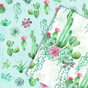 Watercolor Cactus Succulents Digital Paper Pack | Flowers Seamless ...
